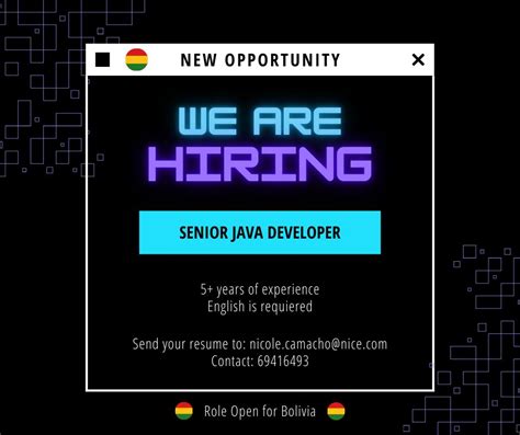 😊 Were Hiring 🚀 Bolivia Were Looking For A Senior Java Software