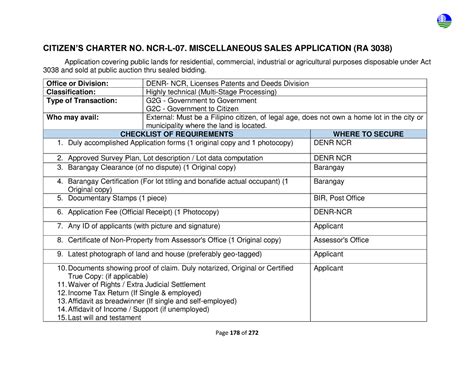 citizens charter no ncr l 07 miscellaneous sales application ra 3038