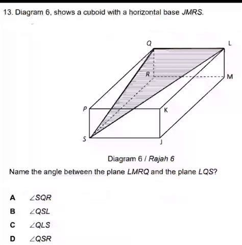 Solved 13 Diagram 6 Shows A Cuboid With A Horizontal Base Jmrs