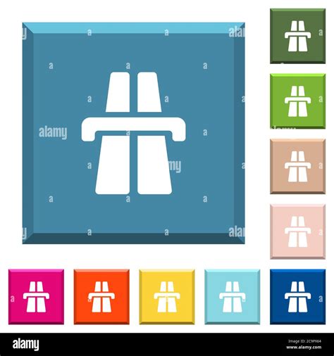 Highway White Icons On Edged Square Buttons In Various Trendy Colors