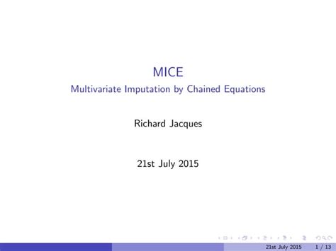 Sheffieldr July Meeting Multiple Imputation With Chained Equations