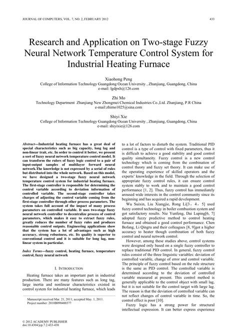 Pdf Research And Application On Two Stage Fuzzy Temperature Control