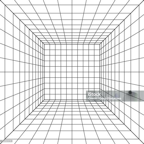 Wireframe Perspective Cube 3d Wireframe Grid Room 3d Perspective Laser Grid Cyberspace White
