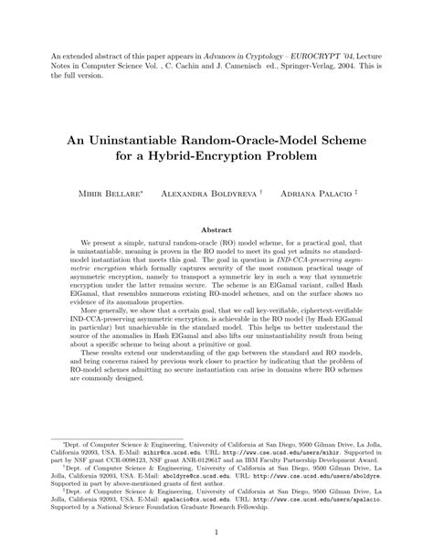 Pdf An Uninstantiable Random Oracle Model Scheme For A Hybrid Encryption Problem