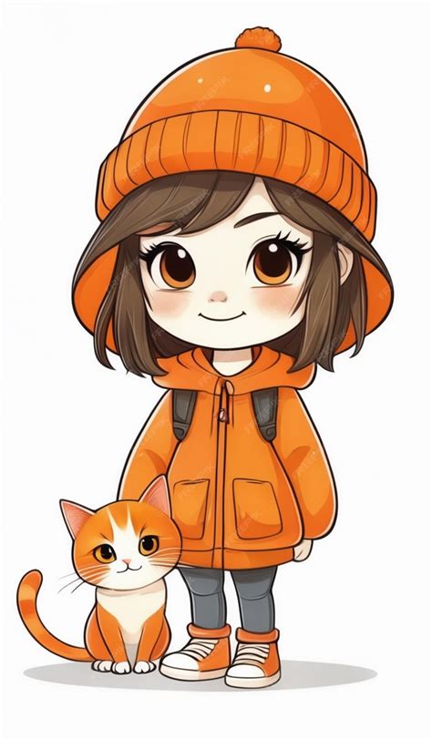 A Cartoon Of A Girl And A Cat With A Backpack Premium Ai Generated Image