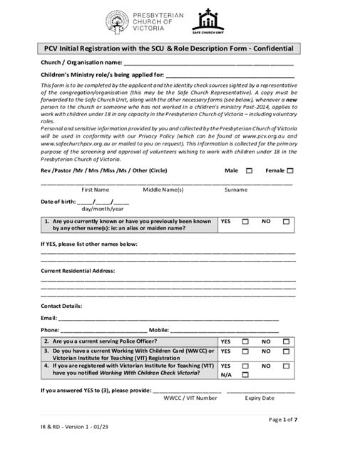 Fillable Online Pcv Initial Registration With The Scu Form