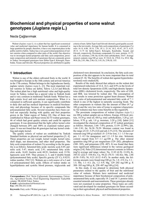 Pdf Biochemical And Physical Properties Of Some Walnut Genotypes