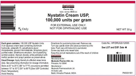 Nystatin Cream Package Insert Prescribing Information