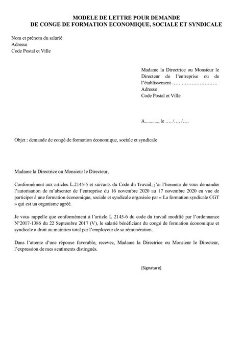 Calam O Lettre Demande Conge De Formation Economique Sociale Et