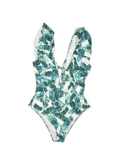 Sportiqe Tropical Multi Color Green One Piece Swimsuit Size M 56 Off