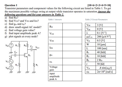 solved vgs question 1 10 6 2 3 4 5 10 transistor parameters