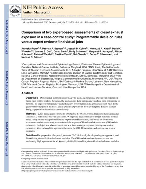 Pdf Comparison Of Two Expert Based Assessments Of Diesel Exhaust