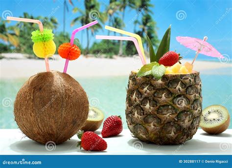 Summer Cocktails Coconut And Pineapple On The Beach Stock Image Image