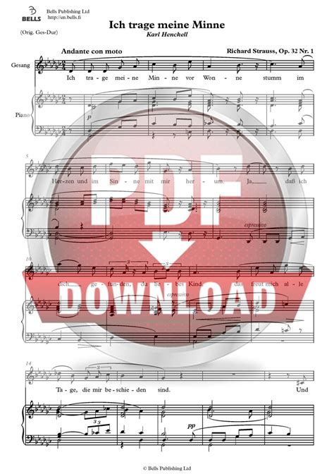 Richard Strauss Ich Trage Meine Minne Op 32 No 1 Pdf Yksinlaulu