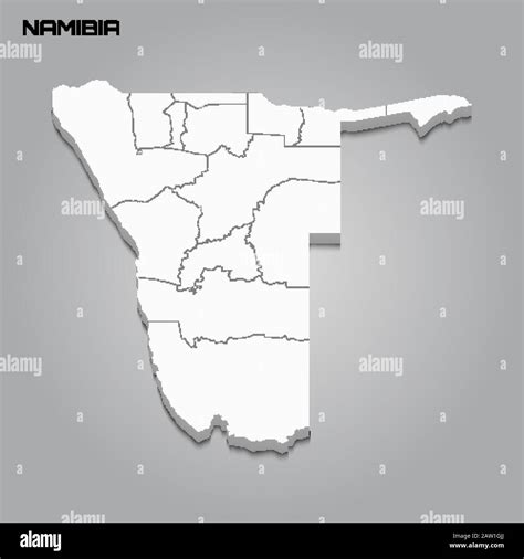 Namibia 3d Map With Borders Of Regions Vector Illustration Stock