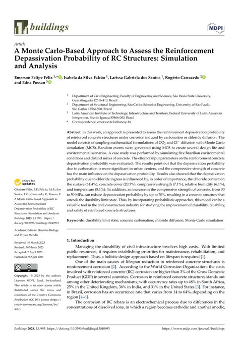 PDF A Monte Carlo Based Approach To Assess The Reinforcement Depassivation Probability Of RC
