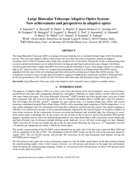 Pdf Large Binocular Telescope Adaptive Optics System New