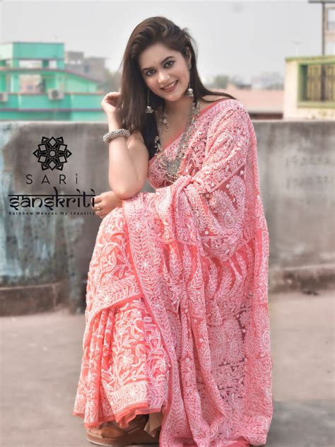 Hand Made Chikankari Saree Sari Sanskriti