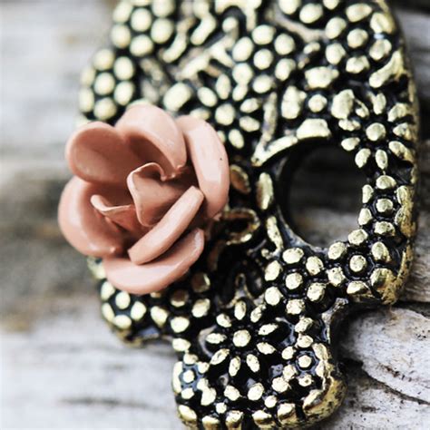Gold Plated Pink Rose Skull Dangle Wildklass Navel Ring Wildklass Jewelry