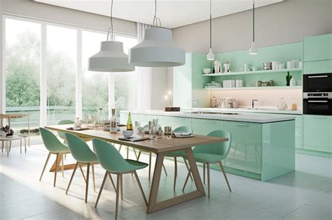 Modern Home Or A Kitchen In An Apartment With A Dining Table And Modern