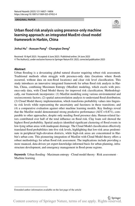 Urban Flood Risk Analysis Using Presence Only Machine Learning Approach