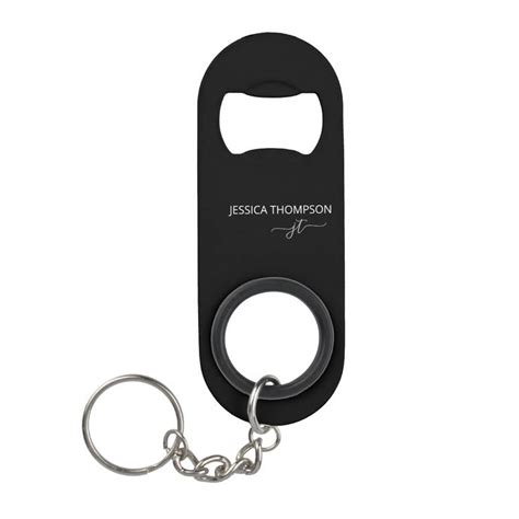 Modern Black Simple Script Girly Monogram Name Keychain Bottle Opener