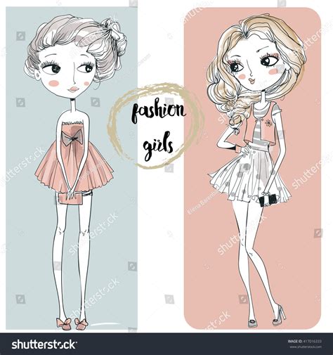 Cute Cartoon Hipster Girls Stock Vector Royalty Free 417016333