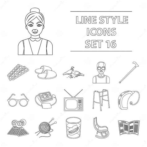 Iconos Determinados De La Colección De La Edad Avanzada En Vector Del