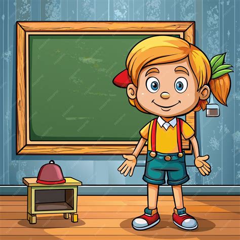Premium Vector A Girl Stands In Front Of A Chalkboard With A Picture