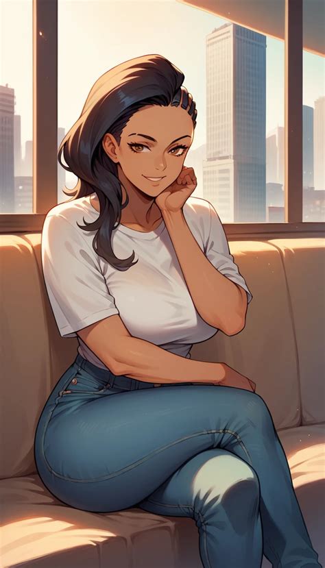 Laura Matsuda Mature Brown Skin White T Shirt Jeans Sit Seaart Ai