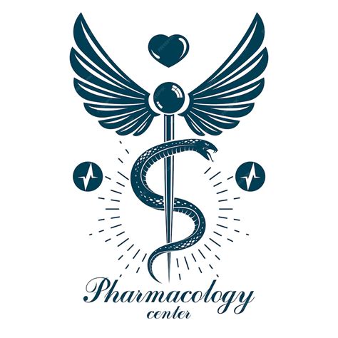 약국 Caduceus 아이콘 심장 모양 및 심전도 차트 기호로 만든 의료 로고 의학 및 재활에 사용하기 위한 심장 진단