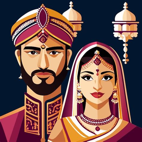 Indian Rajasthani Couple Wedding Illustration Vector Art With Beautiful