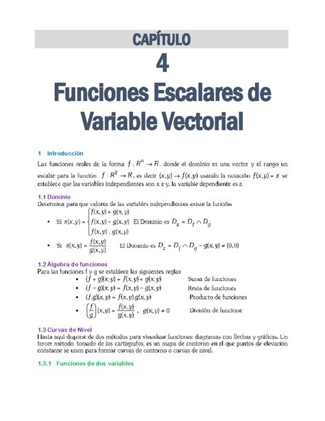 Cap4 Funciones De Varias Variables CapÍtulo 4 Funciones Escalares De Variable Vectorial 1