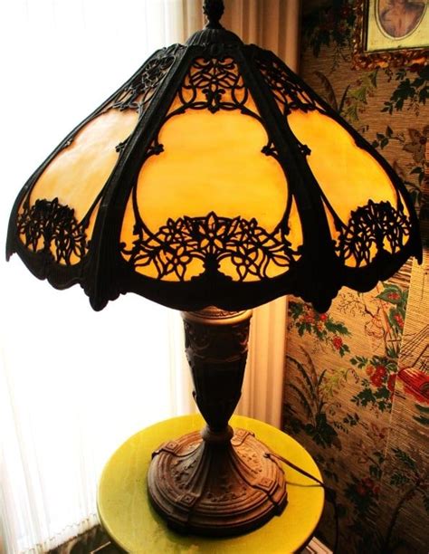 Antique Slag Glass Panel Shade Table Lamp Auction