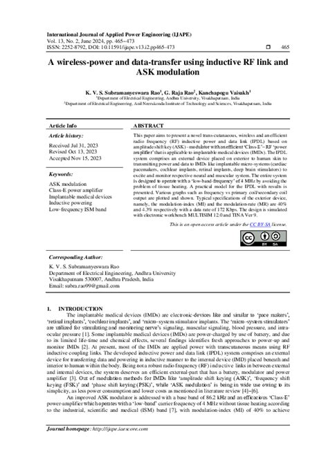 Pdf A Wireless Power And Data Transfer Using Inductive Rf Link And