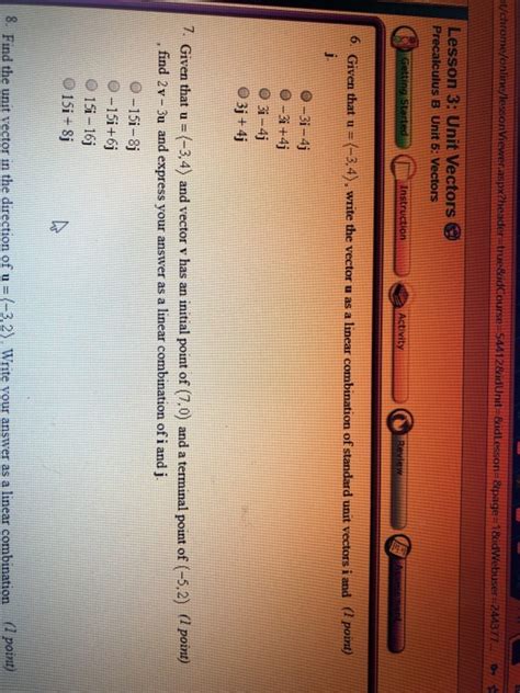 Solved Lesson 3 Unit Vectors Precalculus B Unit 5