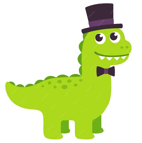 Dinossauro De Desenho Animado Bonito Com Chapéu Alto E Gravata De