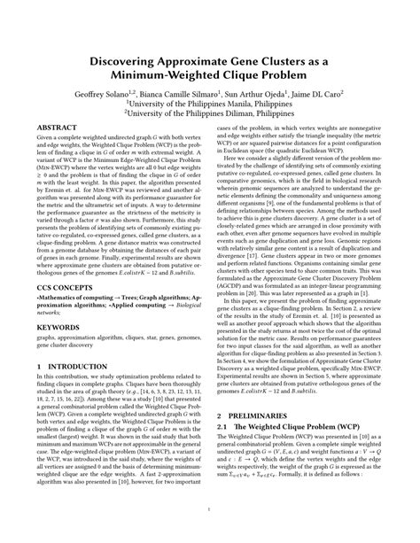 pdf discovering approximate gene clusters as a minimum weighted