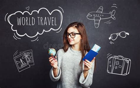 Girl With Passport And Plane Ticket Stock Image Image Of Happy