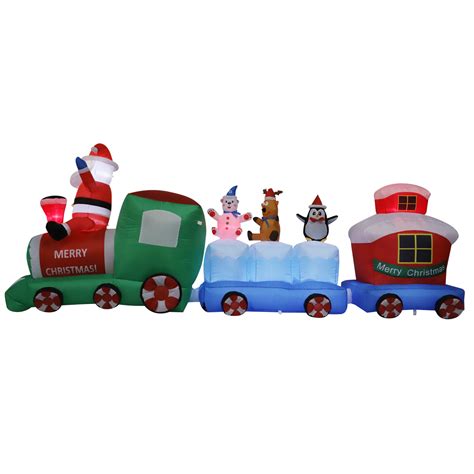 Vrilay 9ft Christmas Inflatablechristmas Train Santa With Penguin Inf