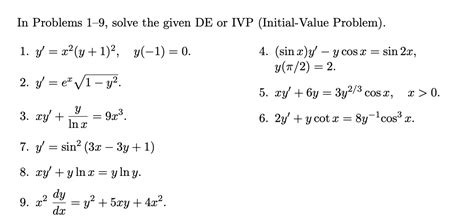 Solved In Problems 1 9 Solve The Given DE Or IVP Chegg