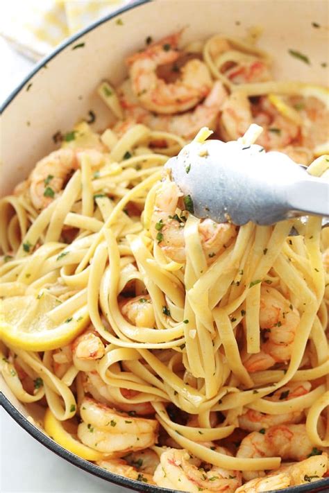 Pâtes aux crevettes à lail et citron recette rapide Cuisine Culinaire