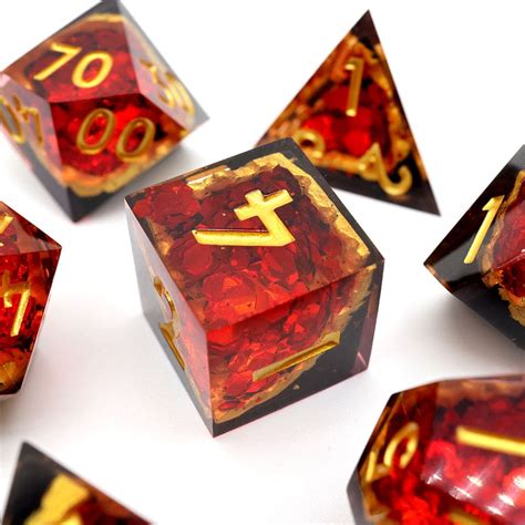 Premium Handmade Crystalline Ruby Geode Dice 7 Piece Set