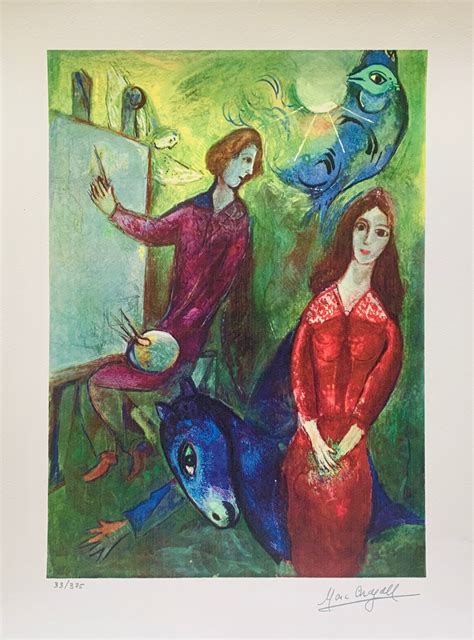 Marc Chagall Artist And His Model Limited Edition Facsimile Signed Small Giclee Forgotten Treasurez®