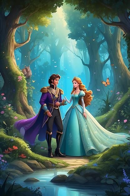 Premium Photo Fantasy Forest Scene With Prince And Princess Illustration