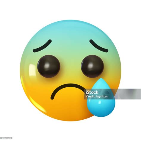 땀 이모티콘으로 웃는 얼굴 감정 3d 만화 아이콘입니다 노란색 원형 이모티콘입니다 벡터 일러스트 레이 션 3차원 형태에 대한