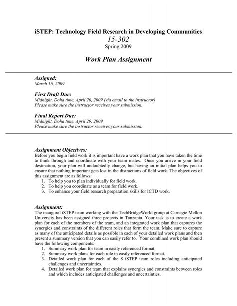 Work Plan Assignment Techbridgeworld