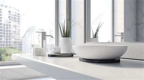 멋진 3d 흐리게 처리된 현대적인 욕실은 풍부한 복사 공간으로 매끄러운 흰색 테이블 상판을 향상시킵니다 현대적 배경 3d 현대 배경 상판 배경 이미지 Hd 현대적