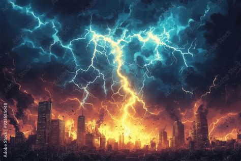 Comic Book Style Lightning Storm Electric Blue Energy Bolts Dramatic