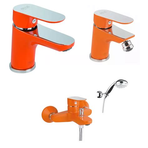Set Miscelatori Lavabo Bidet E Vasca Esterno Con Duplex Arancione Lively